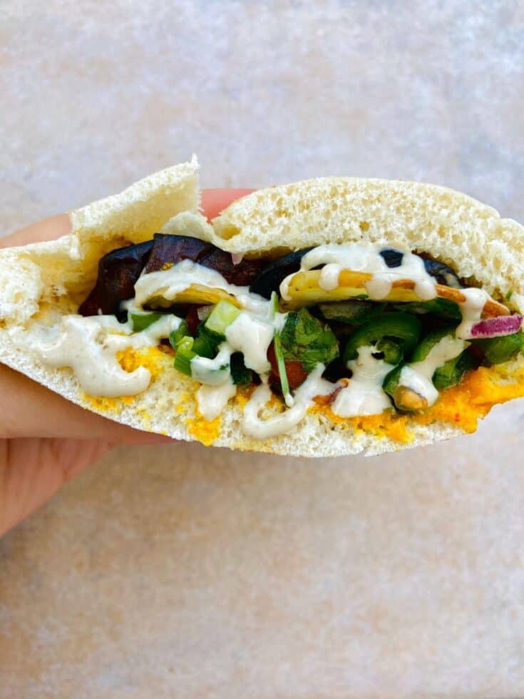The Best Vegan Sabich Recipe- Vegan Eggplant Sandwich