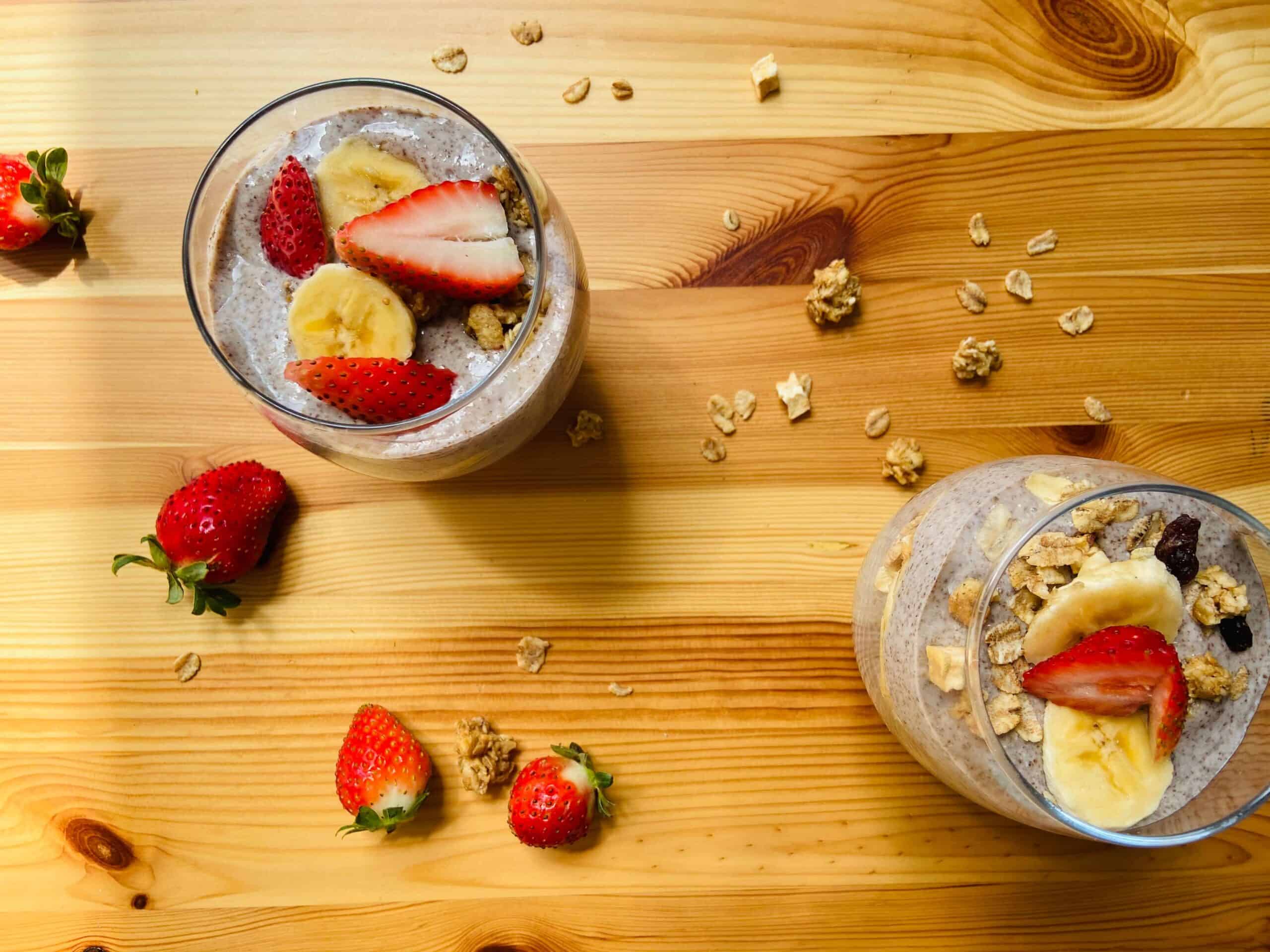 Vegan Parfait Cups - Strawberry Banana Chia Seed Parfait - Yum Vegan