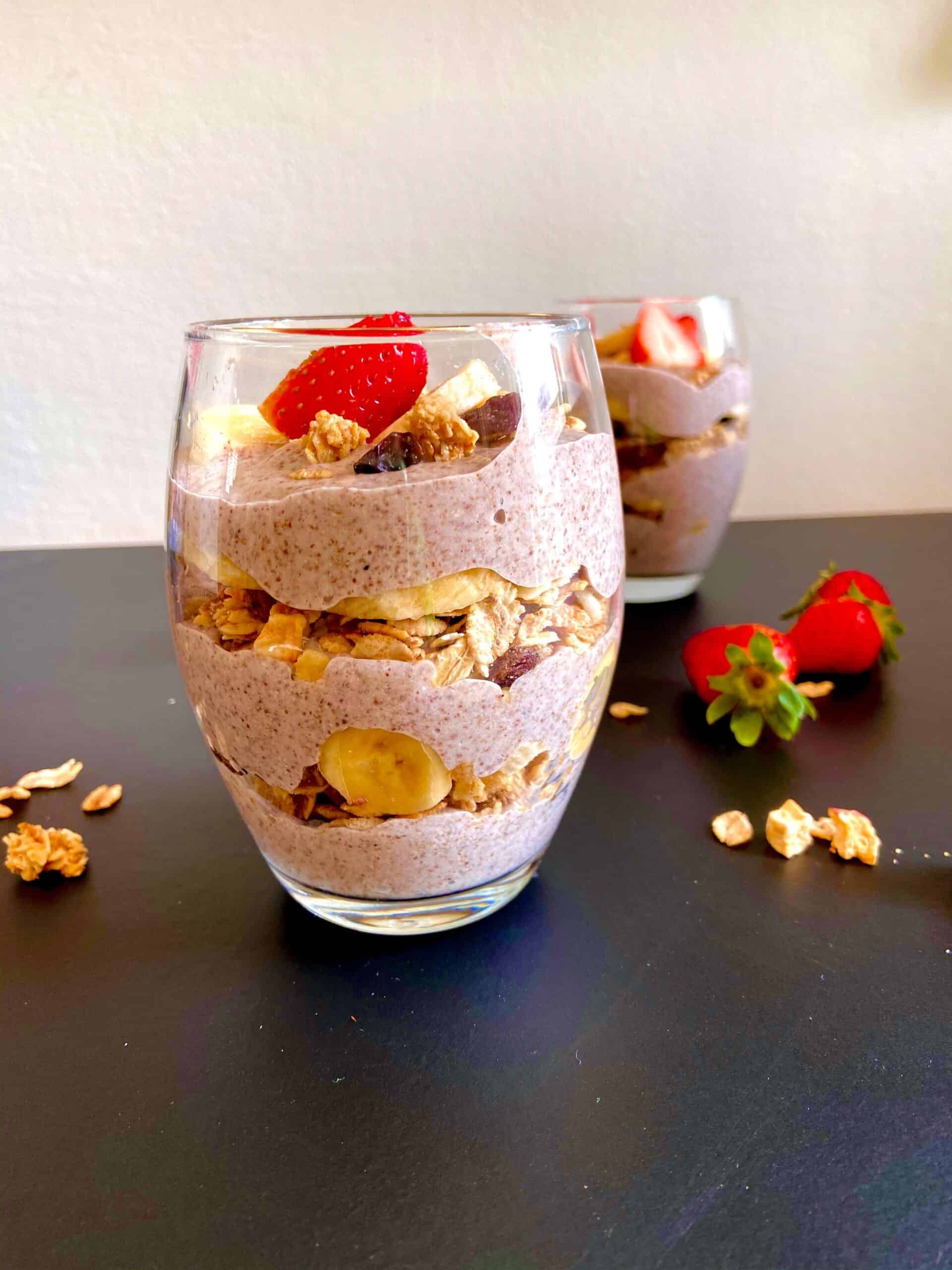 Vegan Parfait Cups - Strawberry Banana Chia Seed Parfait - Yum Vegan
