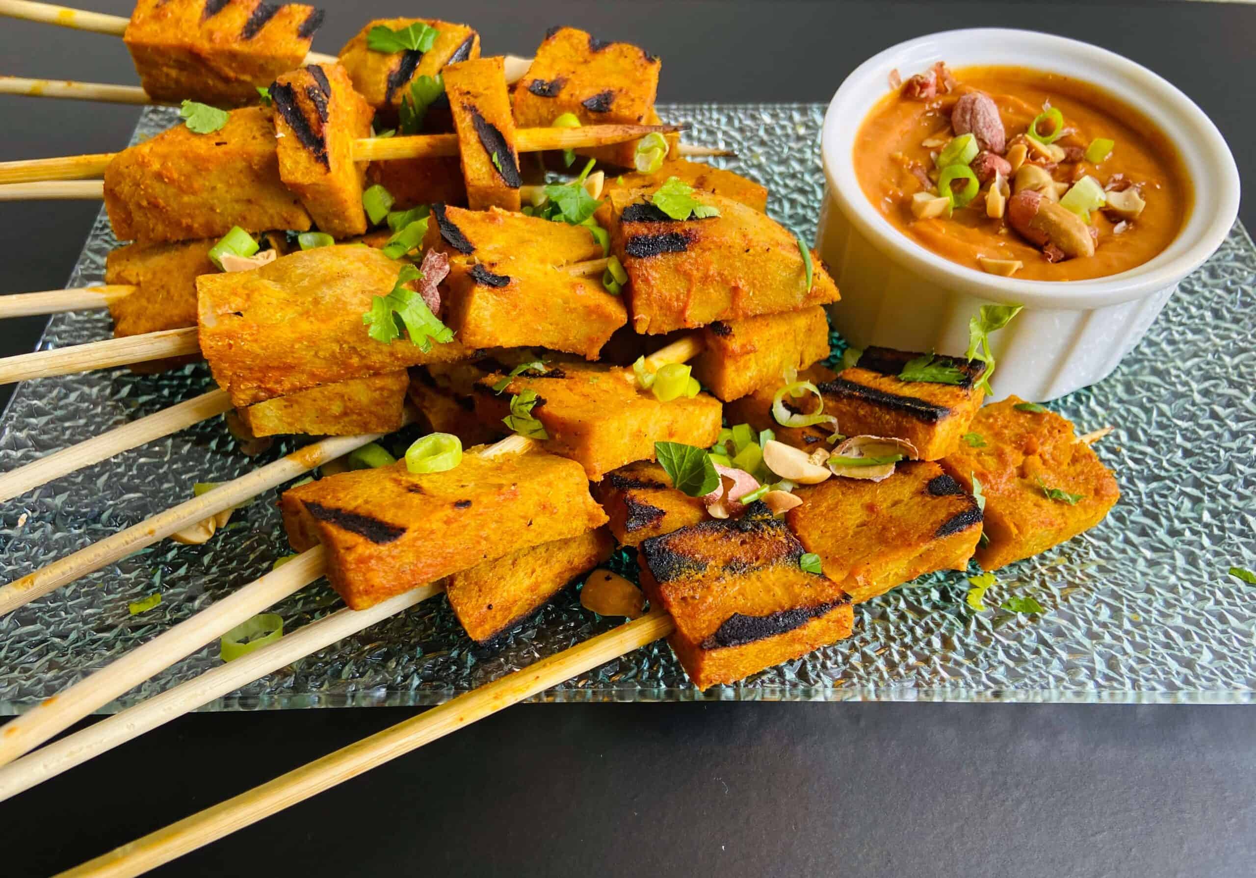 Seitan Satay - Vegan Satay Skewers with Peanut Sauce - Yum Vegan Blog